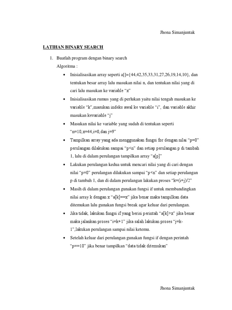 Latihan 2 Binary Search Jhona Simanjuntak | PDF