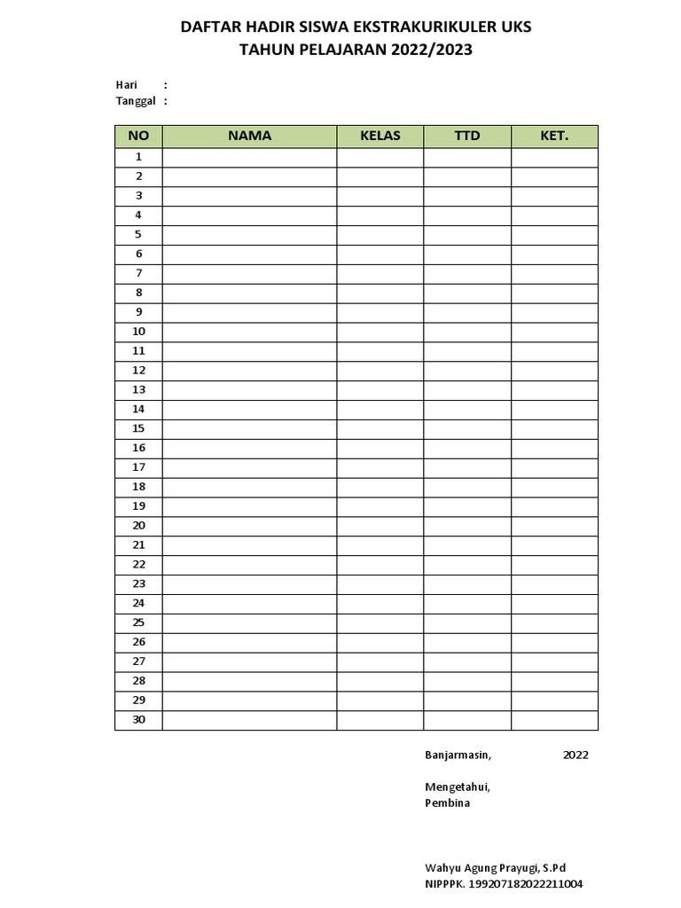 Daftar Hadir Ekskul | PDF Daftar Hadir Ekskul | PDF