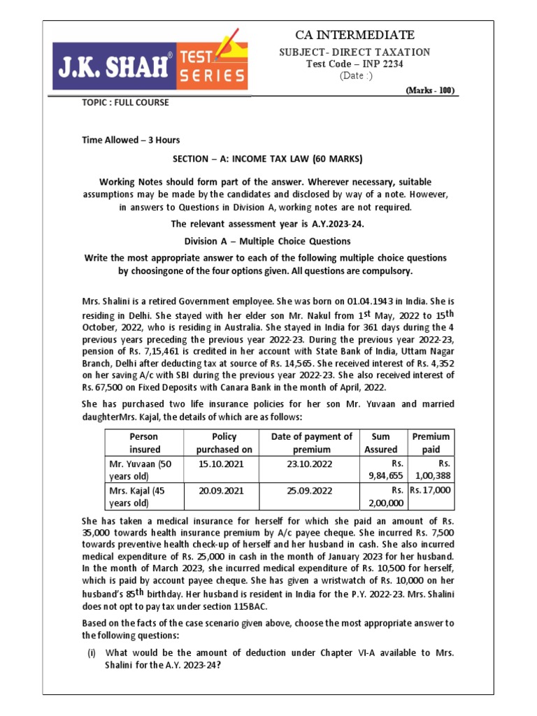 Inp 2234 Tax Question Paper | PDF | Taxes | Valuation (Finance)