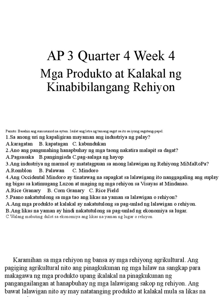 AP 3 Quarter 4 Week 4 | PDF | Cooking, Food & Wine | Home & Garden