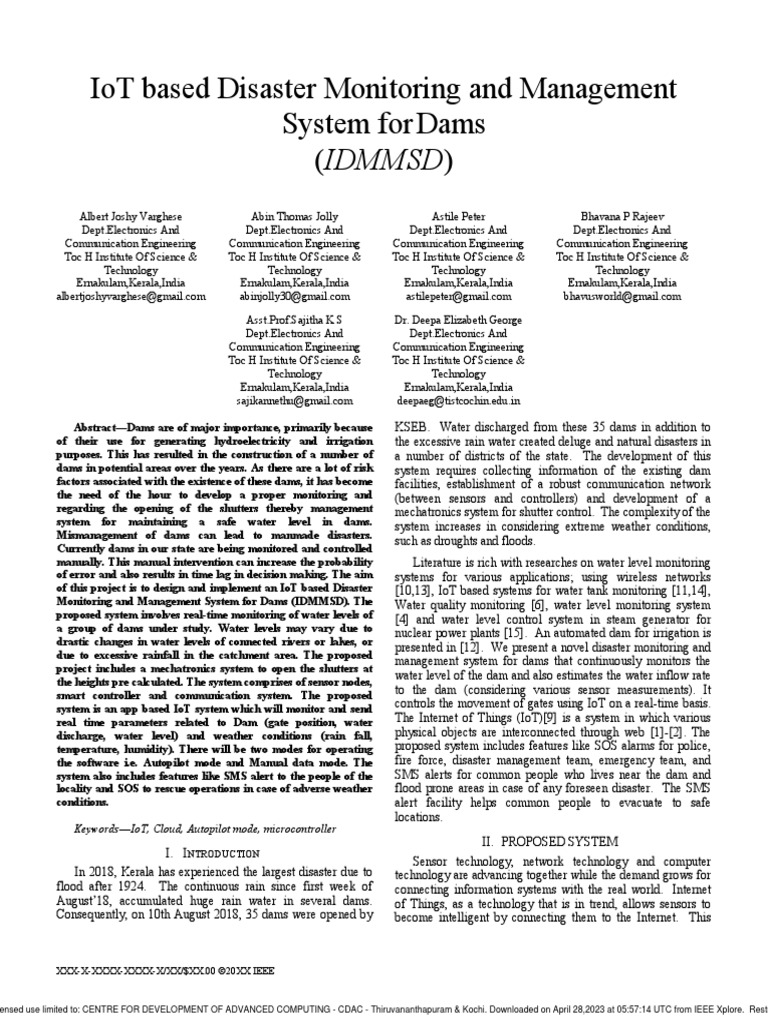 IoT Based Disaster Monitoring and Management System For Dams IDMMSD | PDF
