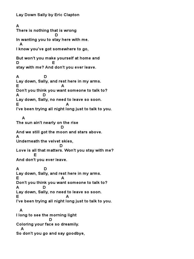 Lay Down Sally By Eric Clapton Pdf