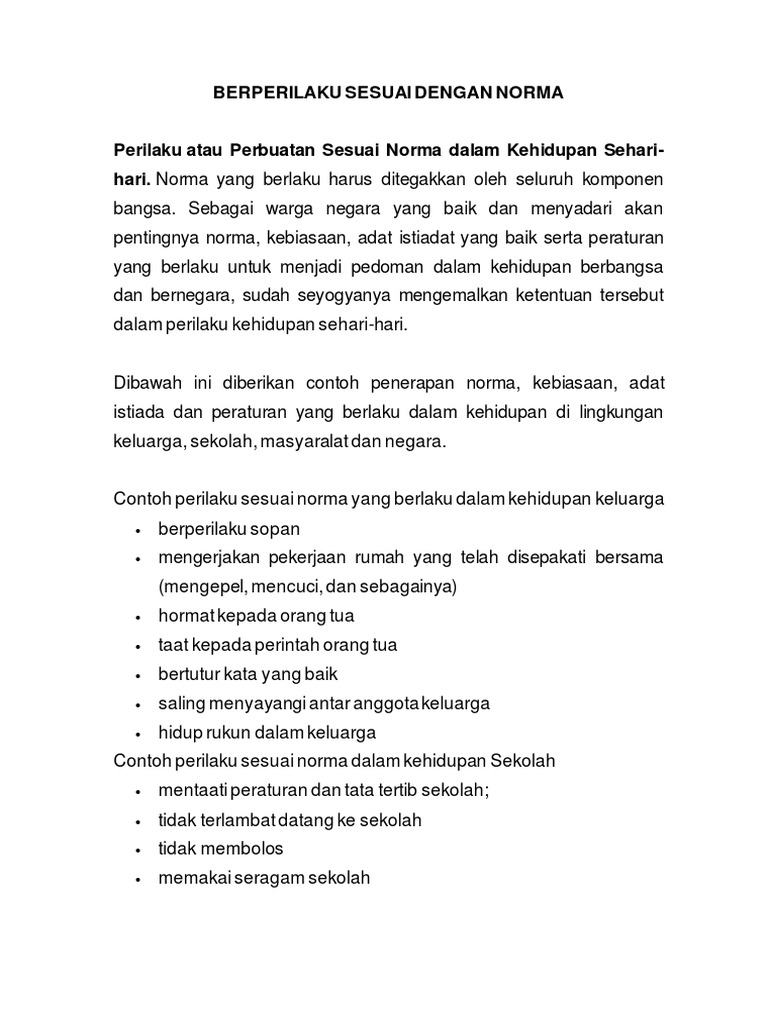 Contoh Perilaku Sesuai Norma Sekolah | PDF
