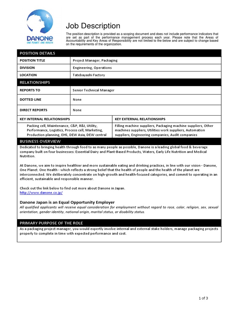 JD Project Manager, Packaging | PDF