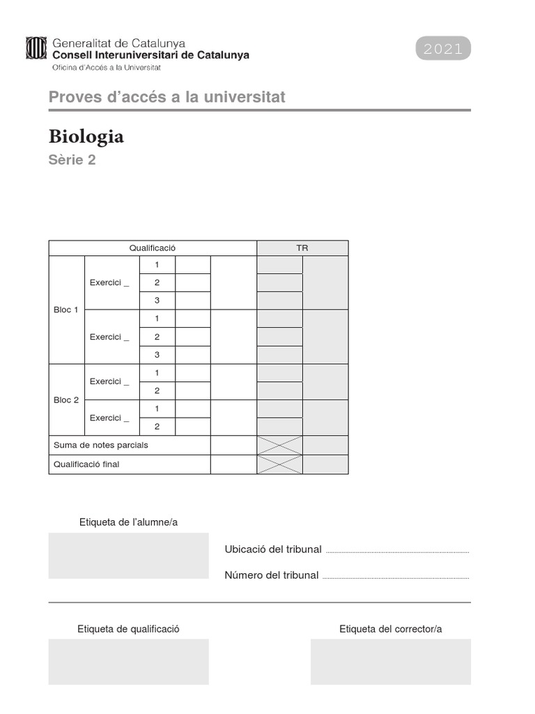 Examen Biologia Selectivitat 2021 | PDF