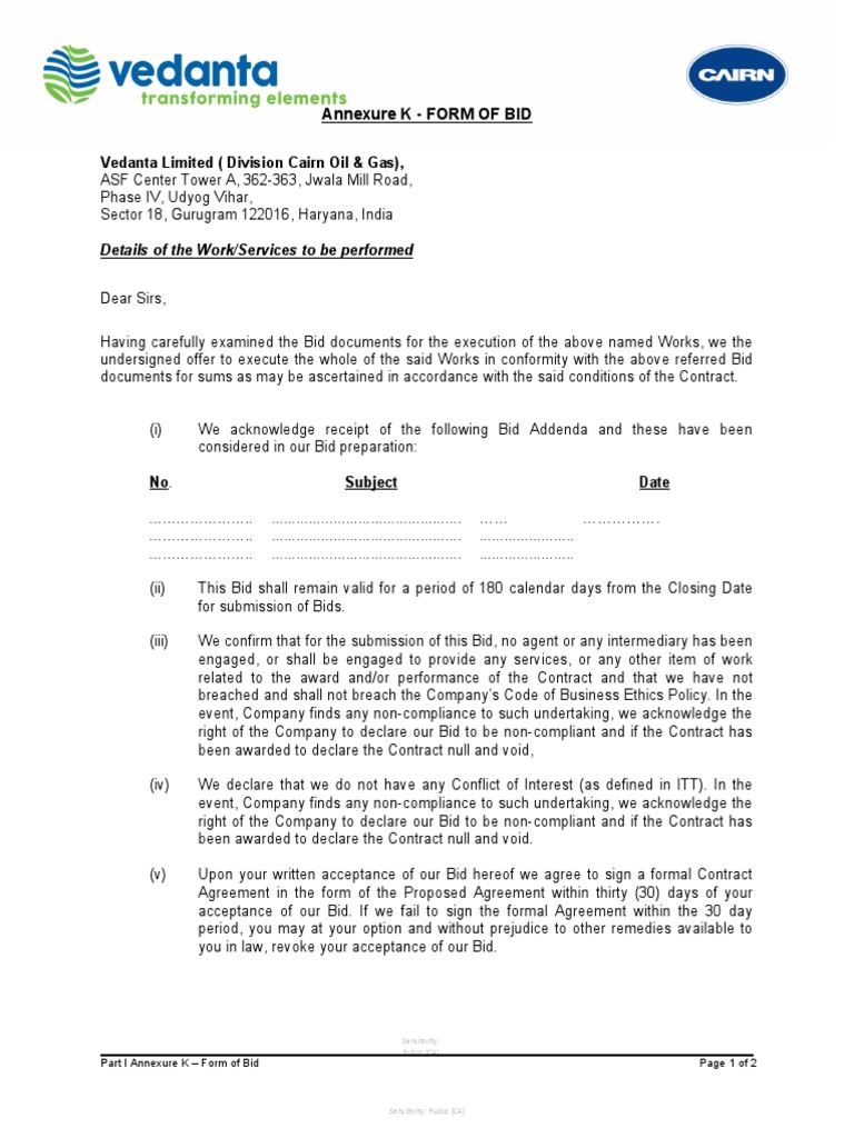 Annexure K Form of Bid | PDF | Justice | Crime & Violence