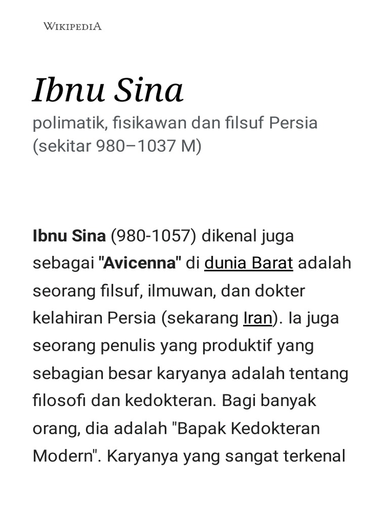 Ibnu Sina - Wikipedia Bahasa Indonesia, Ensiklopedia Bebas | PDF