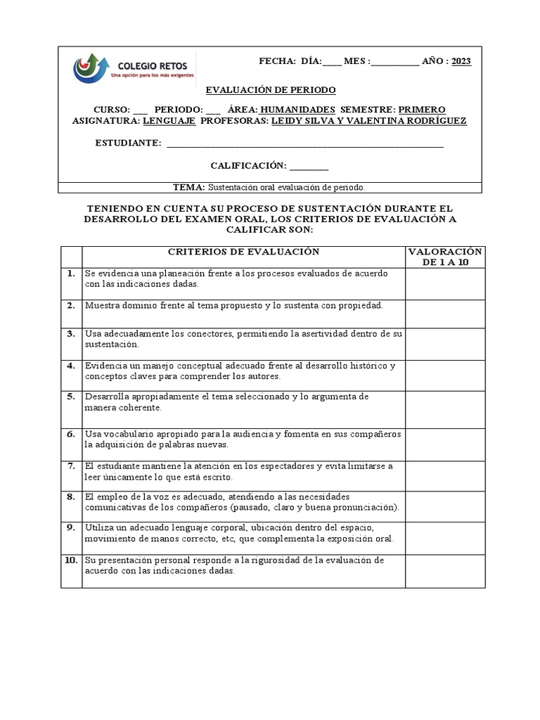 Rúbrica Evaluación de Periodo | PDF | Crecimiento personal y profesional