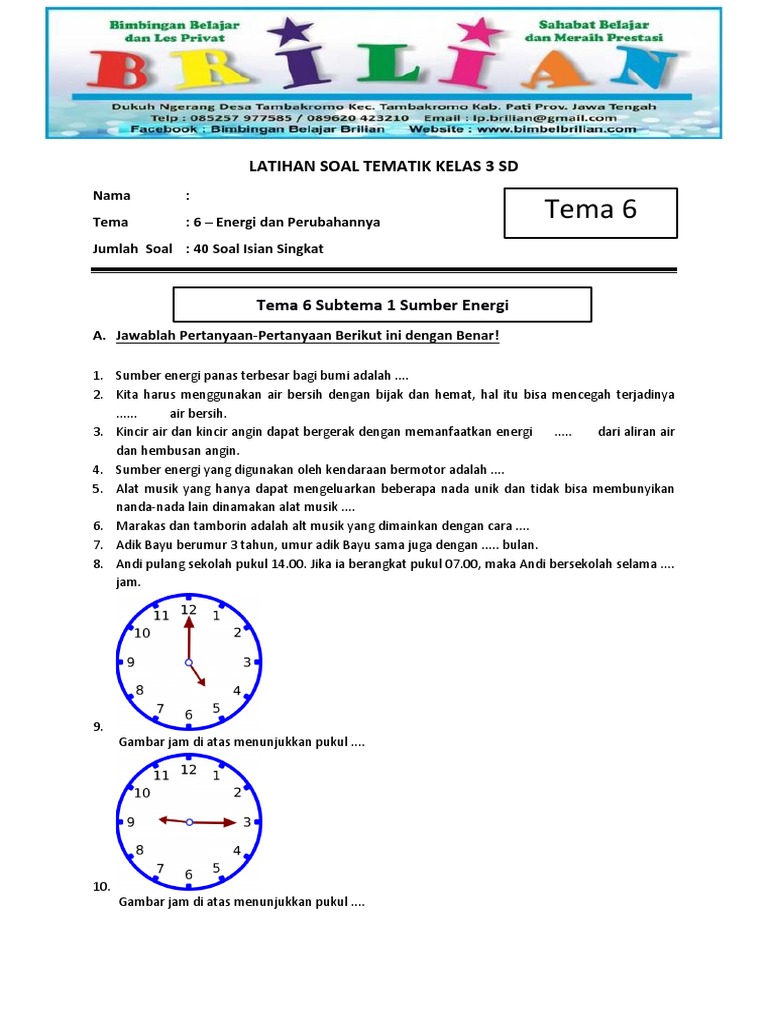 Soal Isian Singkat Kelas 3 SD Tema 6 | PDF