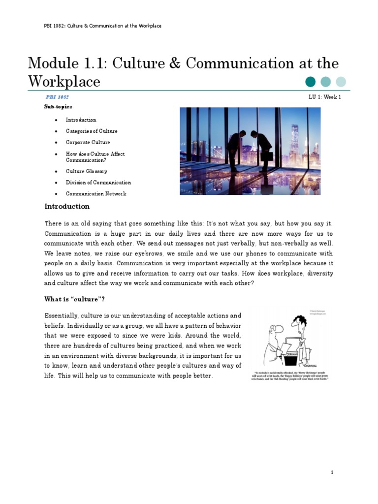 Pbi 1082 Eop Module 1.1 | PDF | Organizational Culture | Nonverbal Communication