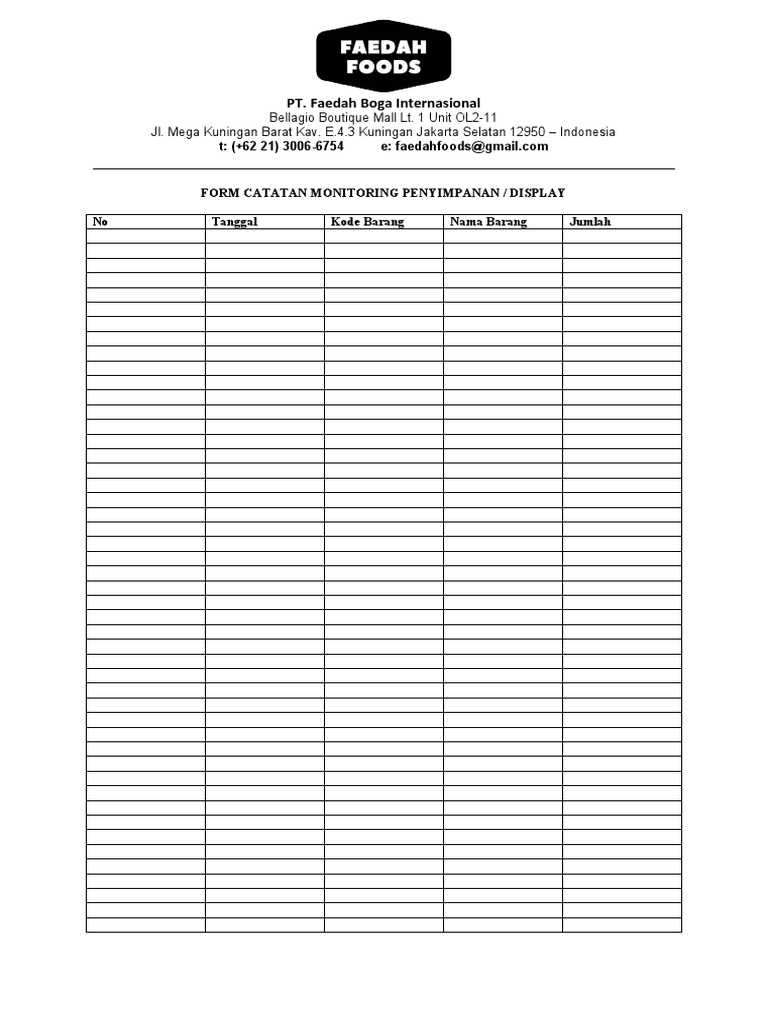 Formulir Monitoring Penyimpanan Barang | PDF