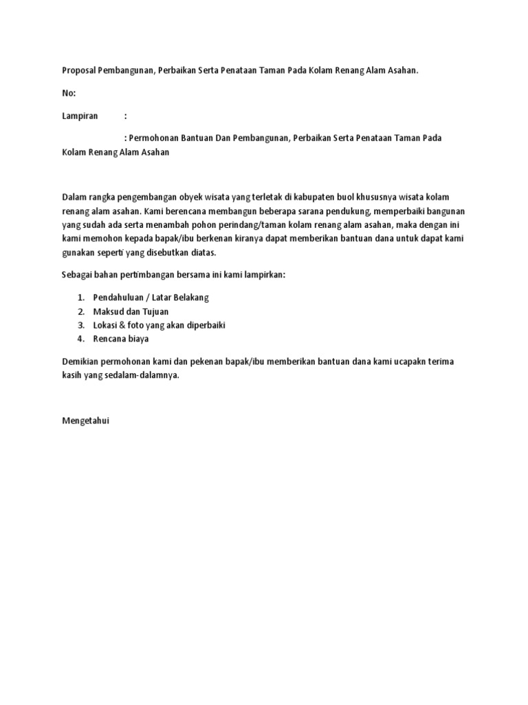 Proposal Pengajuan Pebangunan Kolam Renang Asahan | PDF