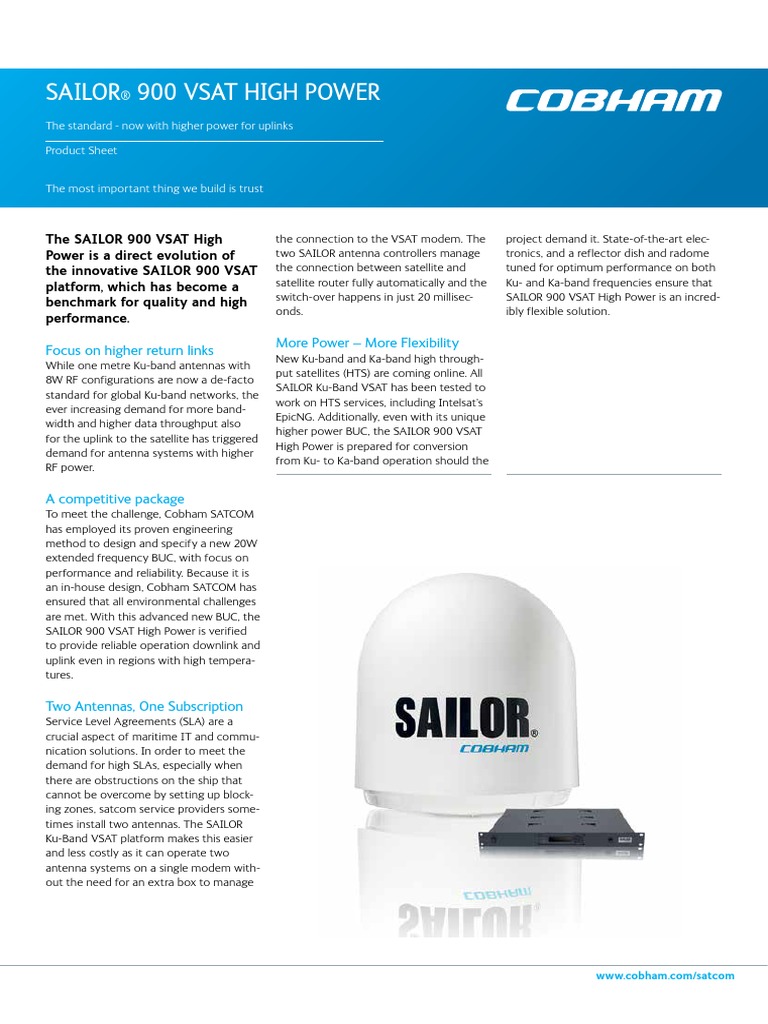 SAILOR 900 VSAT High Power Product Sheet | PDF | Very Small Aperture ...