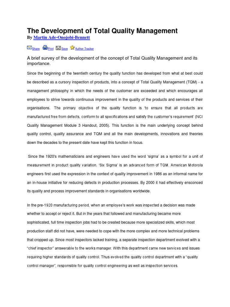 The Development of Total Quality Management | PDF | Quality Management ...