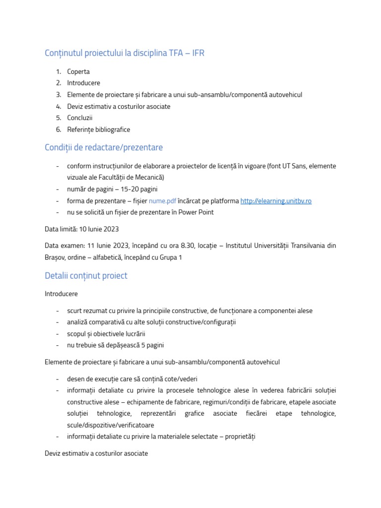 Conditii Proiect 2023 TFA IFR | PDF