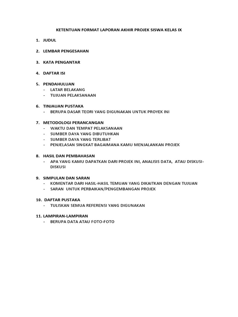 Format Laporan Akhir Projek Siswa Kelas Ix | PDF