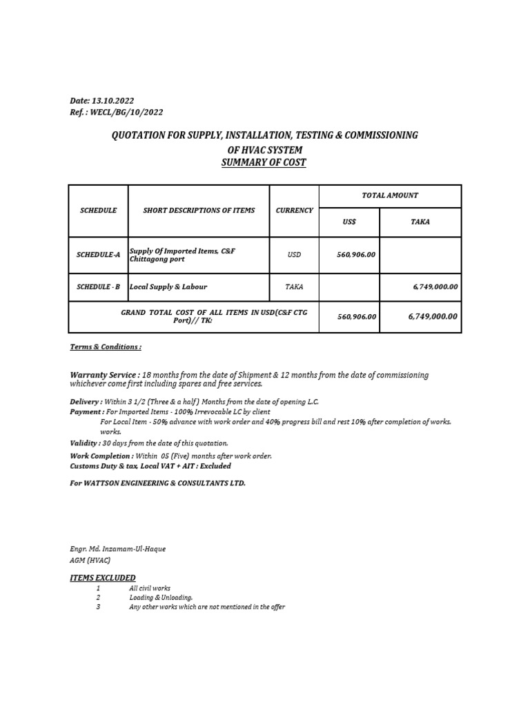 BOQ-Bengal Group_1st Part USD | PDF | Valve | Pump