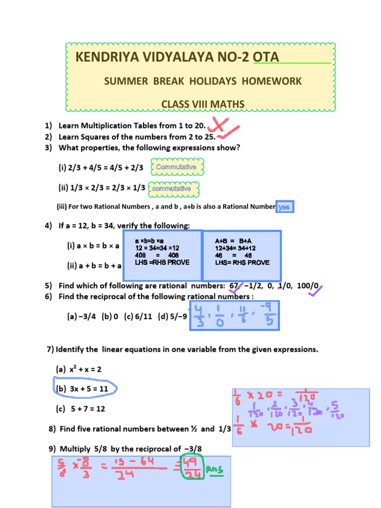 Class Viii Maths HW | PDF