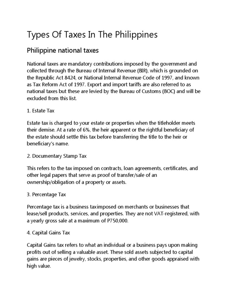 Types of Taxes in The Philippines | PDF | Taxes | Value Added Tax