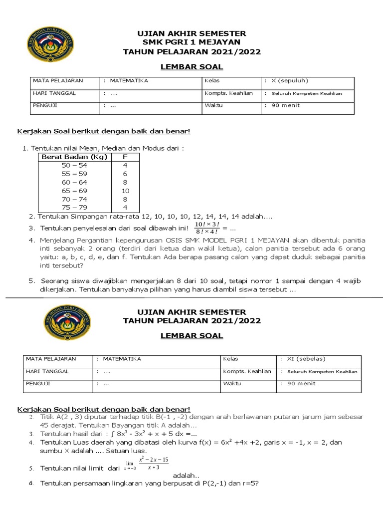 SOAL ASESMEN SEMESTER GENAP KELAS X Dan XI Print | PDF SOAL ASESMEN SEMESTER GENAP KELAS X Dan XI Print | PDF