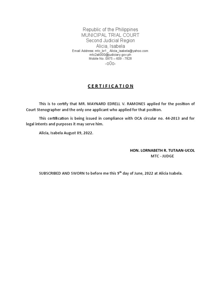 Certification of Only One App | PDF