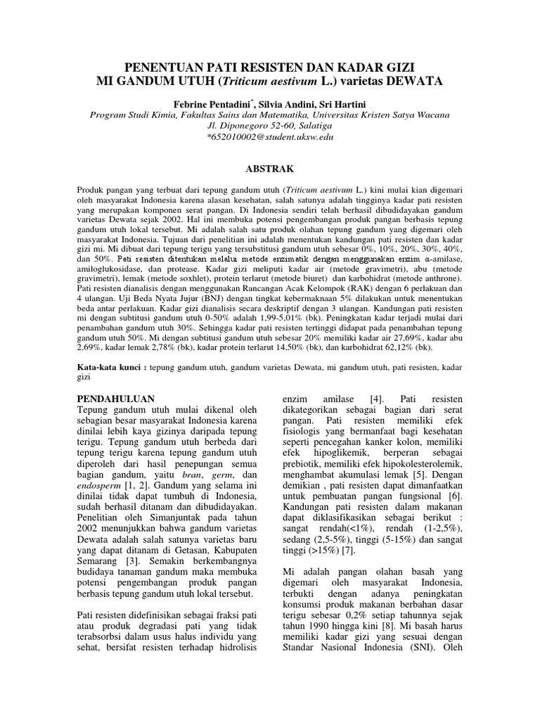 Penentuan Pati Resisten Dan Kadar Gizi MI GANDUM UTUH (Triticum ...