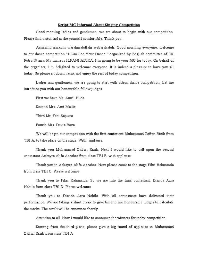 Script MC Informal for Dance Competition | PDF