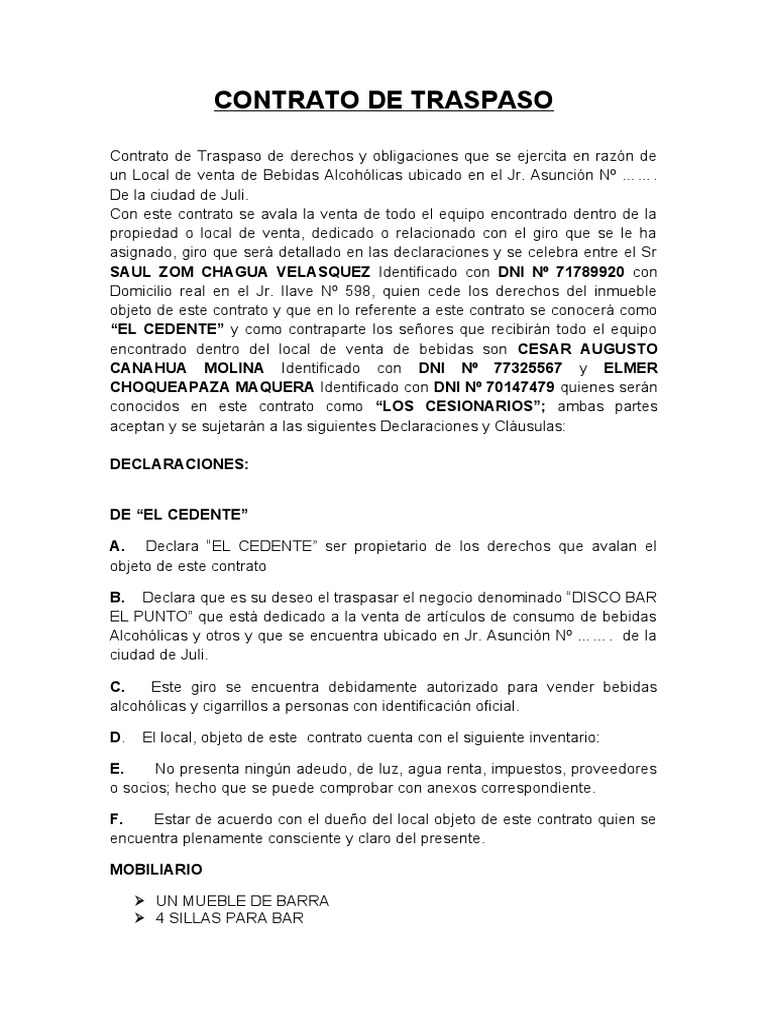 Contrato de Traspaso | PDF