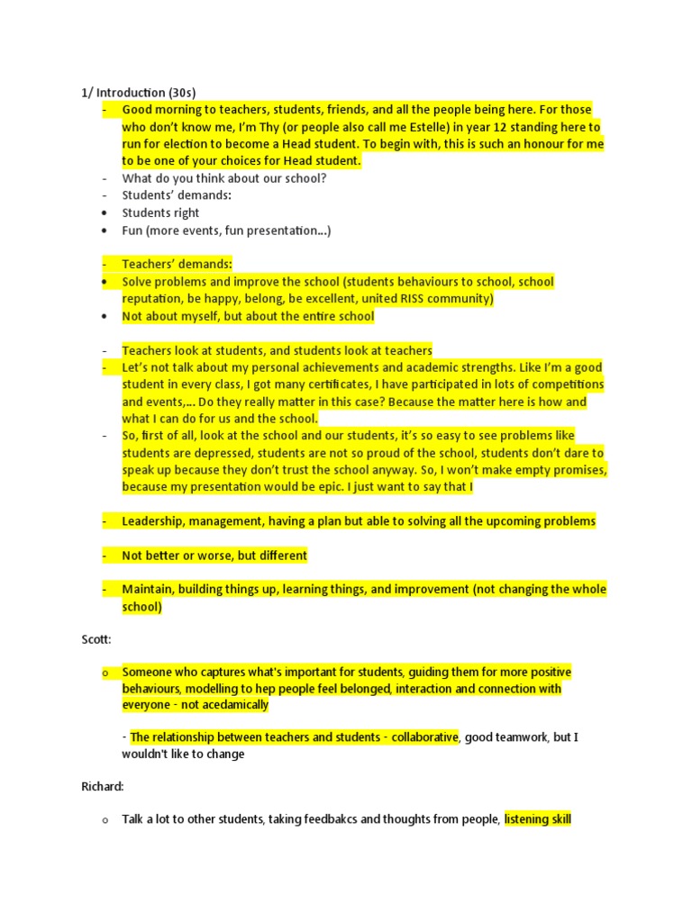 Head Student Speech | PDF