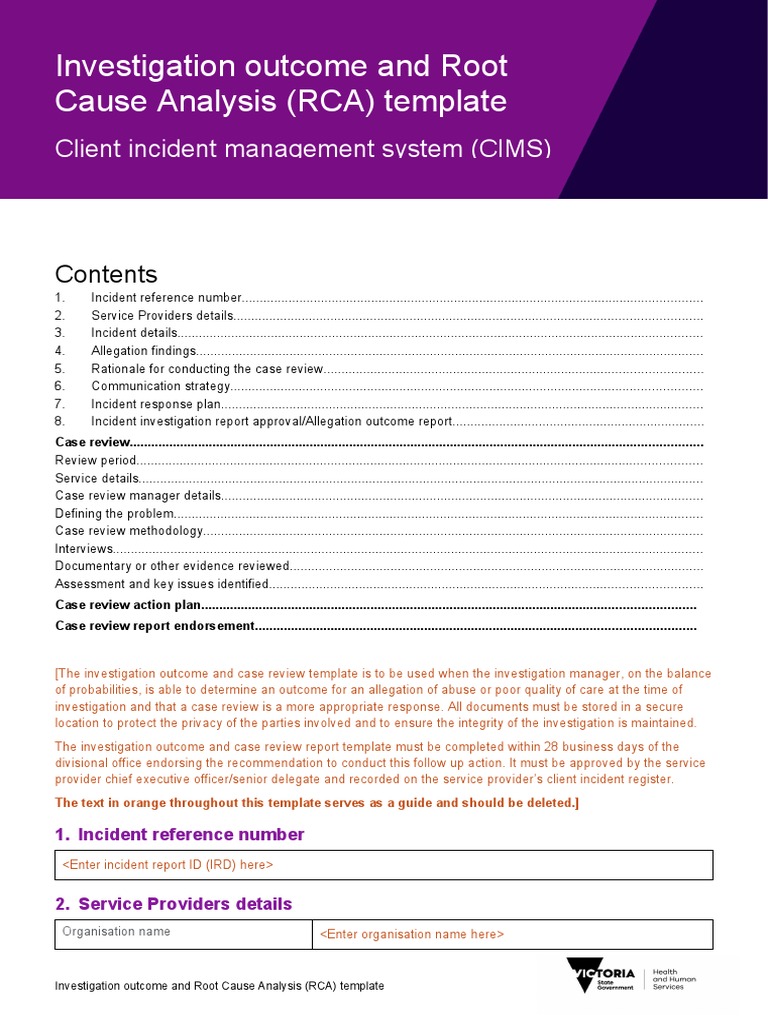 Investigation Outcome and Root Cause Analysis (RCA) Template | PDF ...