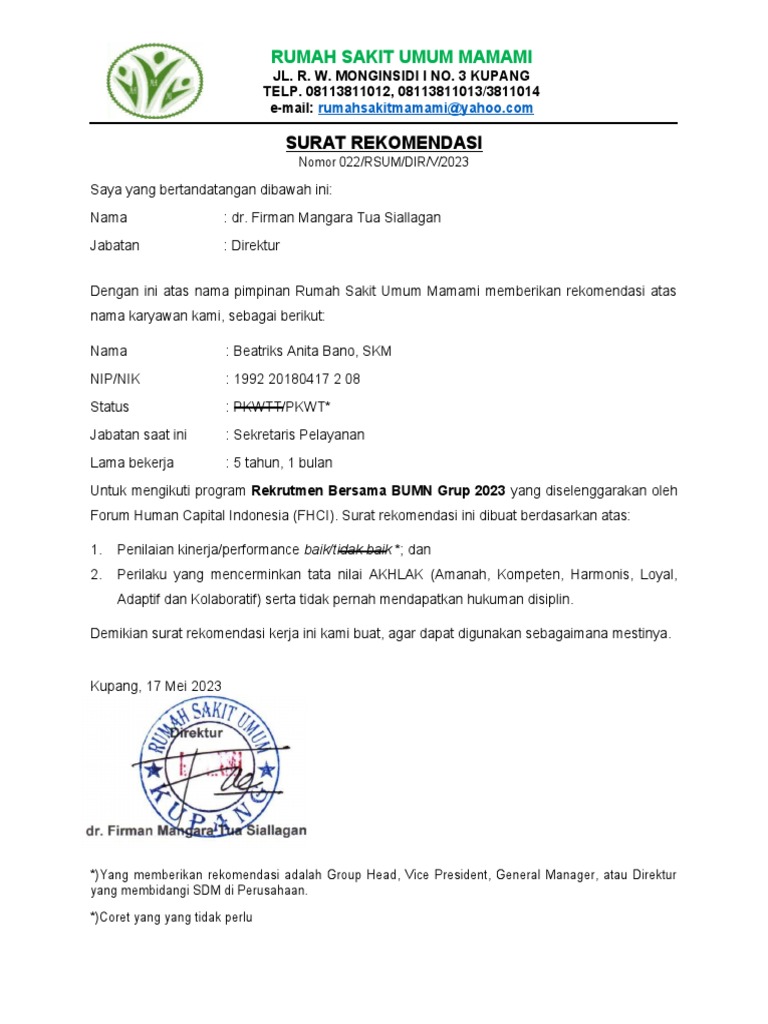 Template Surat Rekomendasi | PDF