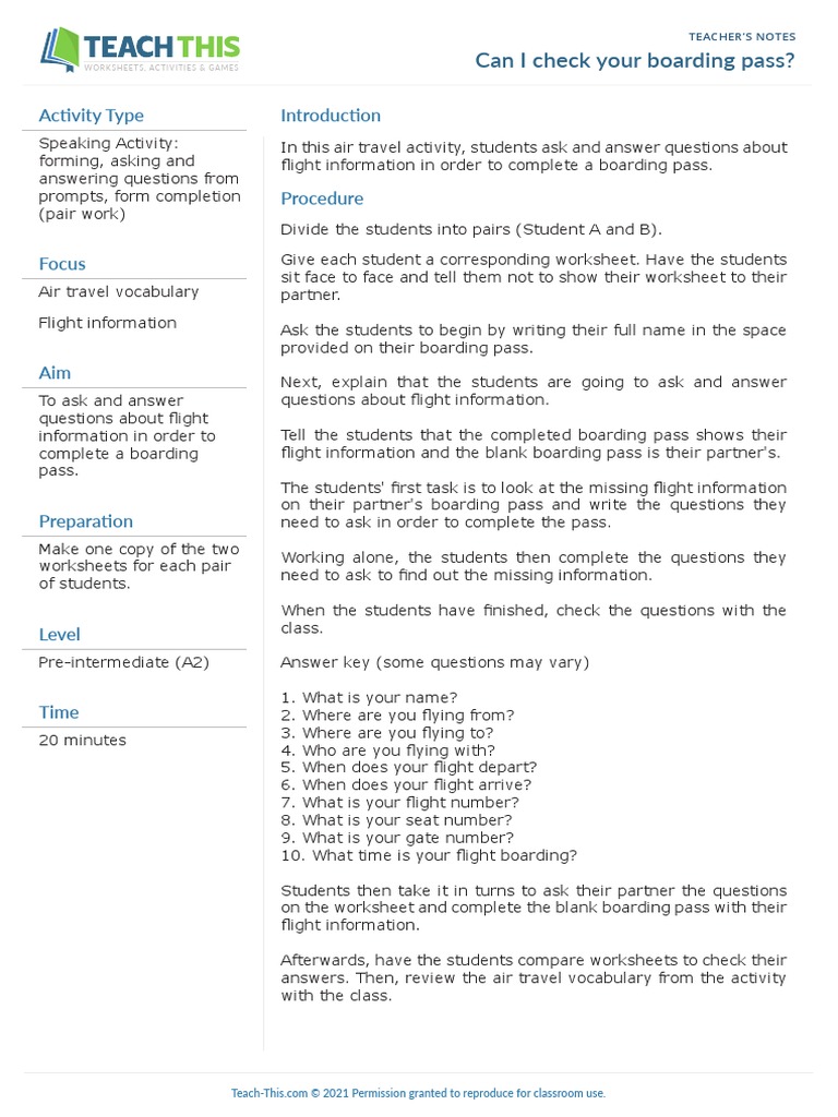 Boarding Pass Completion Activity | PDF | Language Arts & Discipline
