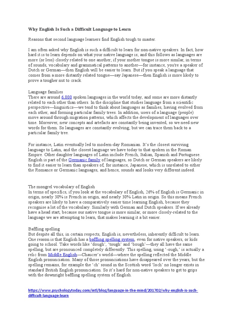 Why English Is Such A Difficult Language To Learn | PDF