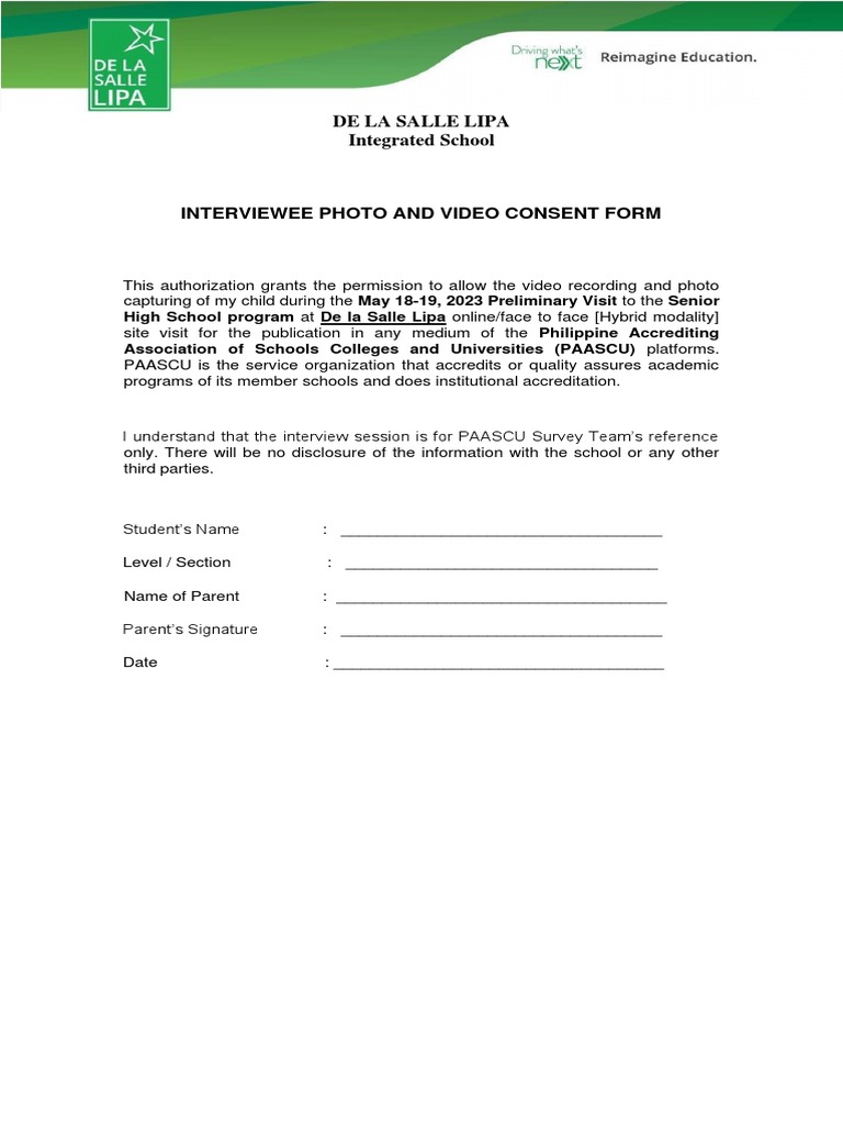 Students - Interviewee Photo and Consent Form - SHS - Version 1 | PDF