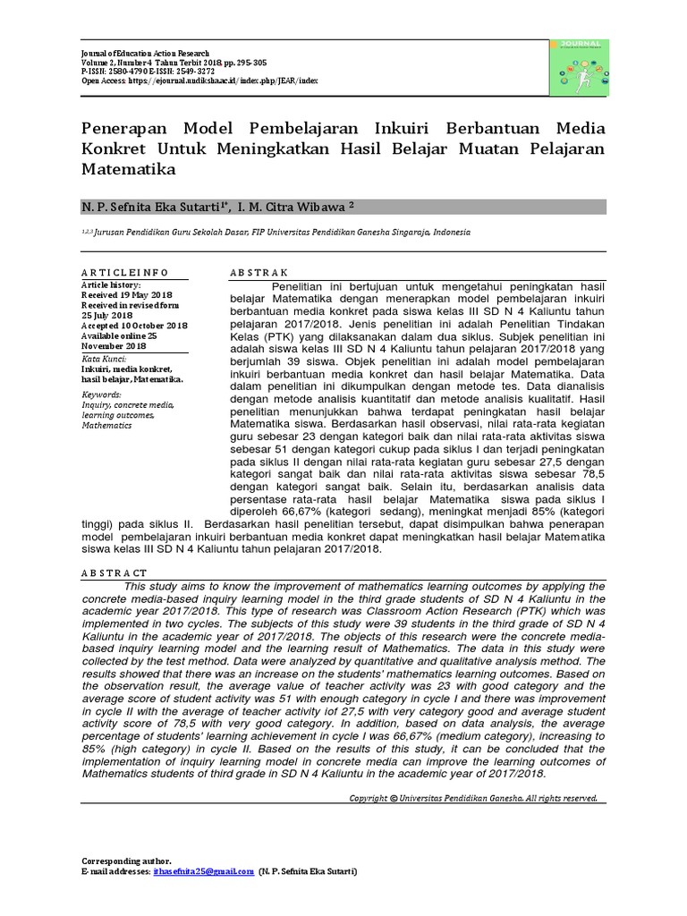 Penerapan Model Pembelajaran Inkuiri Berbantuan Media Konkret Untuk Meningkatkan Hasil Belajar ...