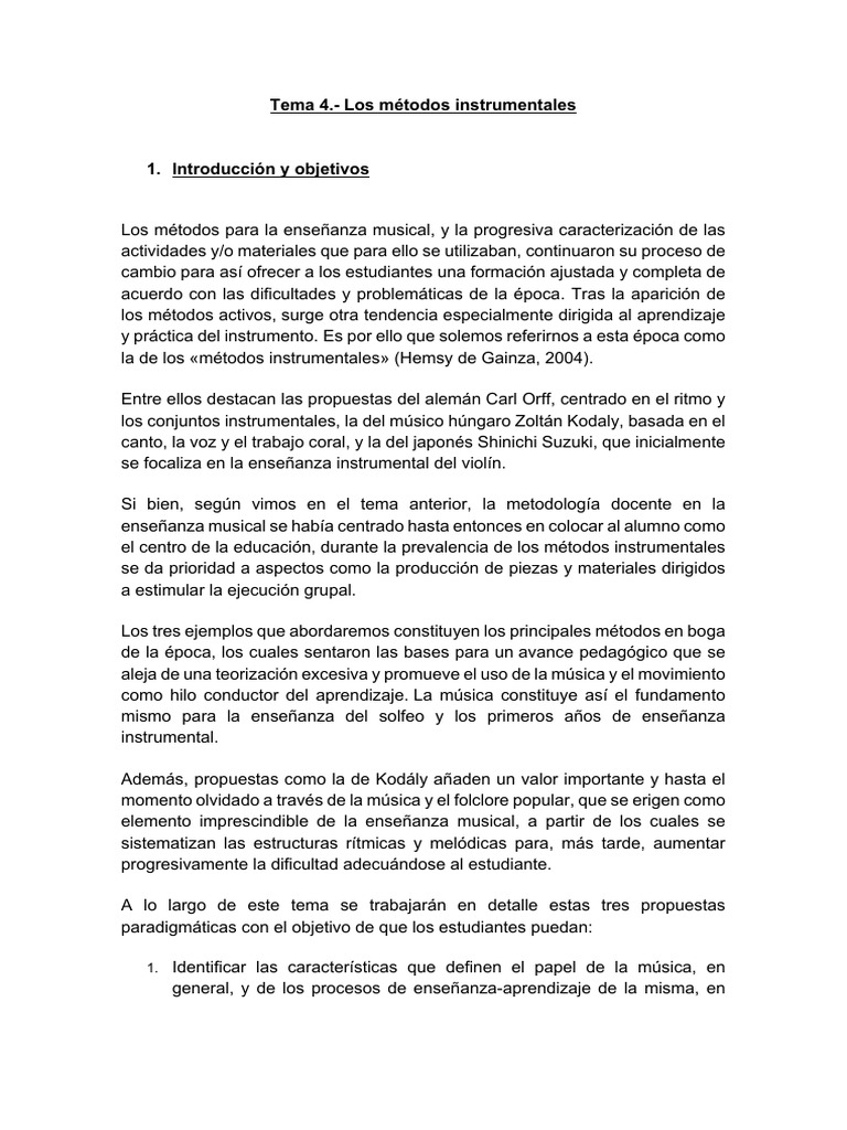 Tema 4.- Los Métodos Instrumentales | PDF | Aprendizaje | Enseñando