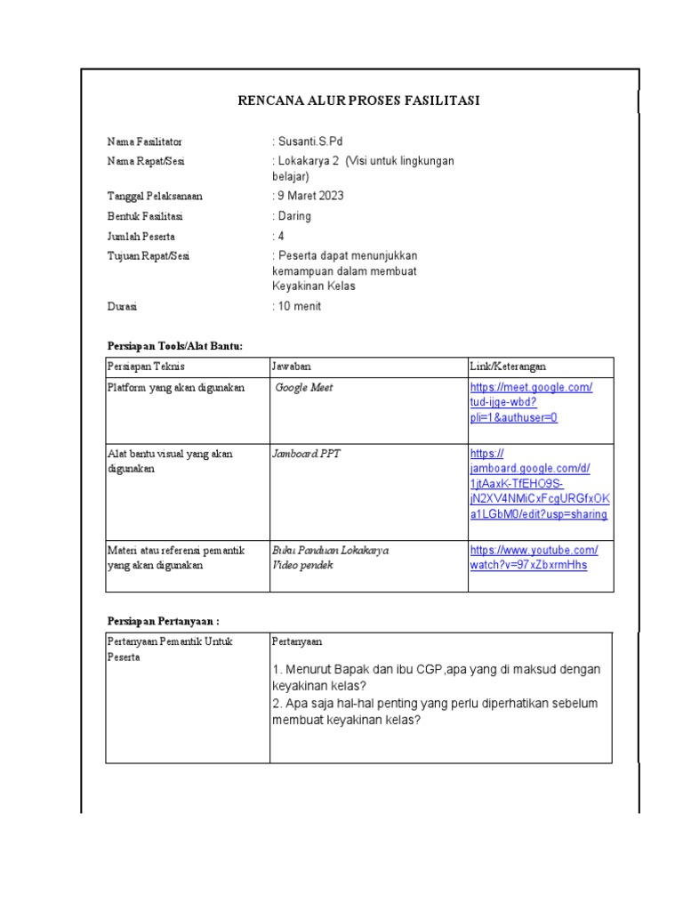 M3 Templat Rencana Alur Proses Fasilitasi - Susanti, S.PD.,GR | PDF