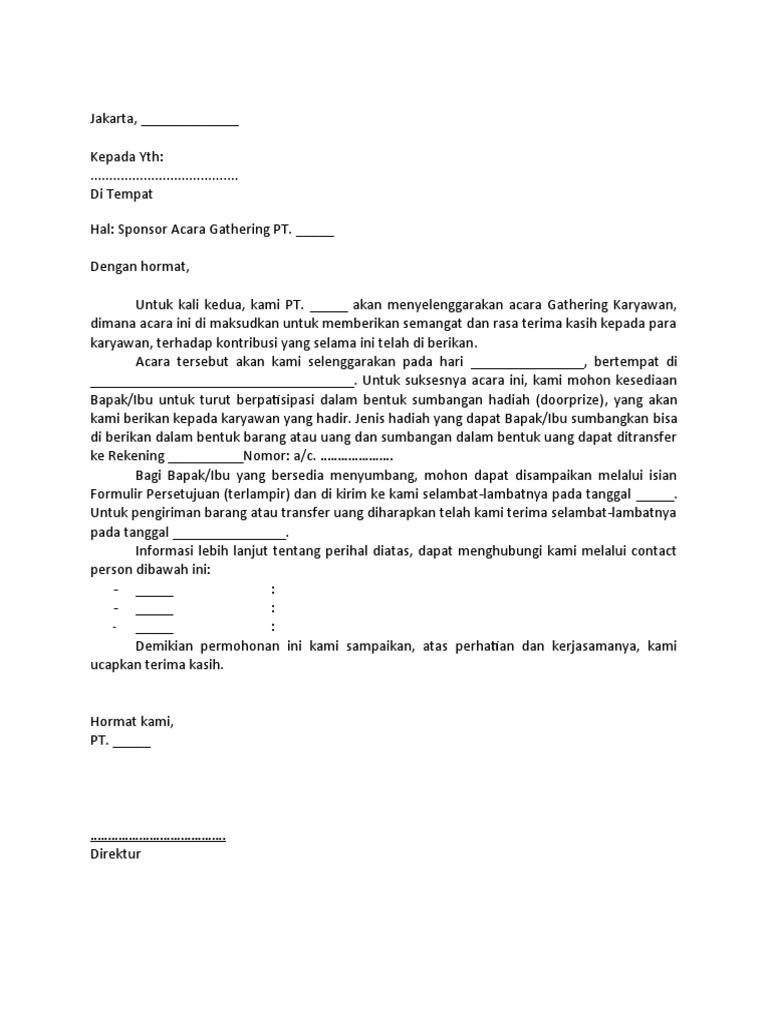 Draft Surat Permohonan Hadiah Dan Form (Kosong) | PDF