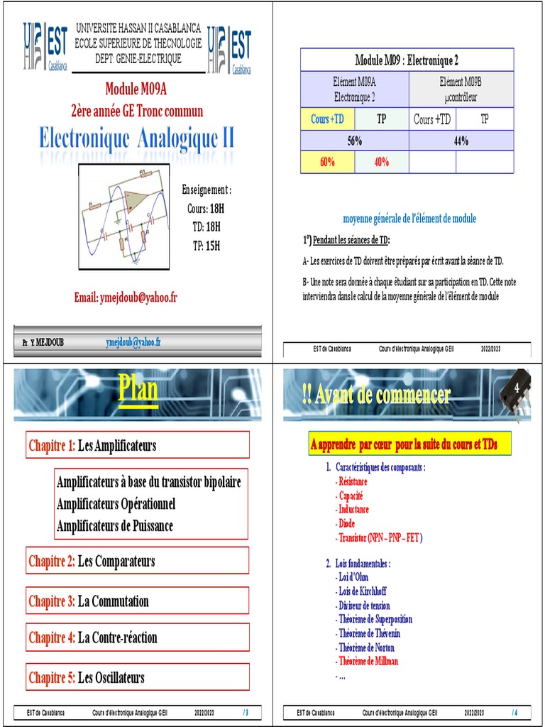 Cours Electronique ESTC Chapitre 1 | PDF