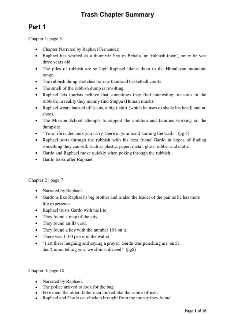 Trash Chapter Summary Full | PDF | Raphael | Crime Thriller
