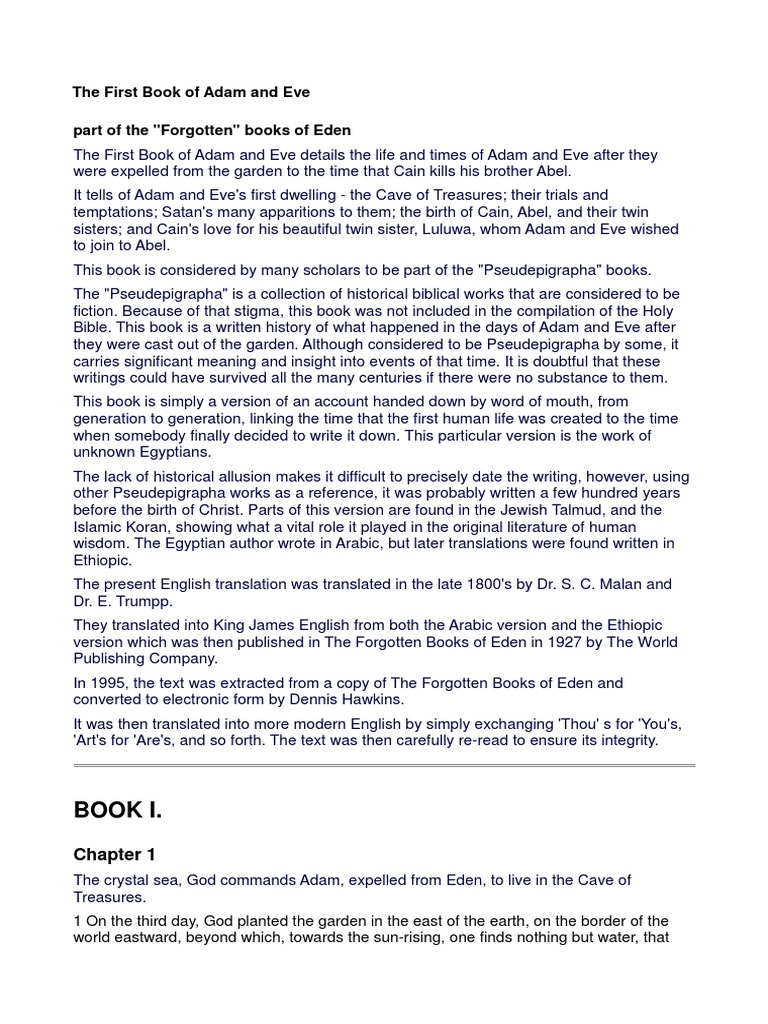 The First Book of Adam and Eve | PDF | Adam | Adam And Eve