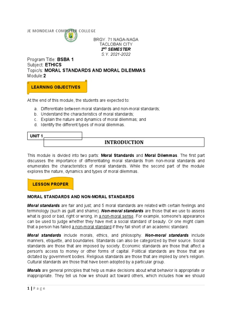 Module 2 Ethics | PDF | Morality | Etiquette