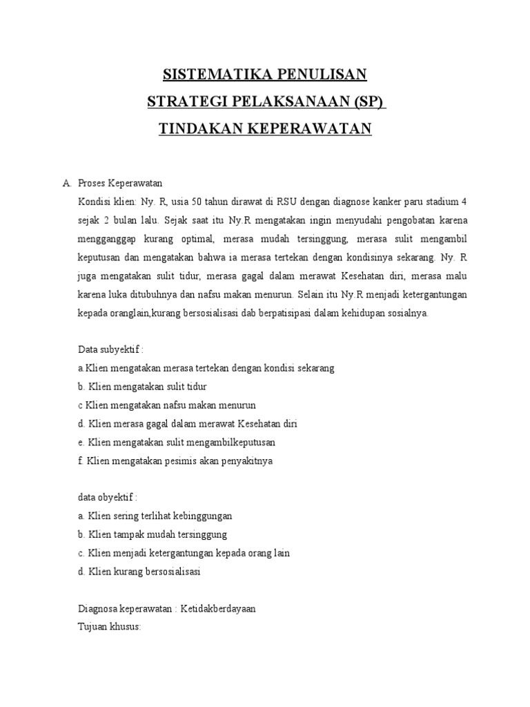 Format SP Ketidakberdayaan Kel 2 Berty Dan Listia | PDF