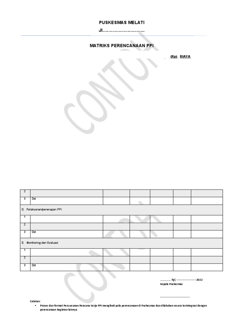 5.5..1.1 Contoh Matriks Rencana Kerja PPI Di Puskesmas (PDF - Io) | PDF