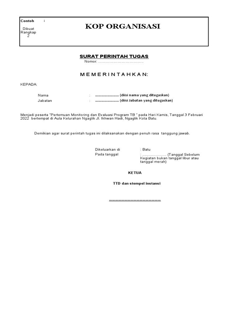 Contoh Surat Tugas Dan SPPD Keg Monev 2022 | PDF