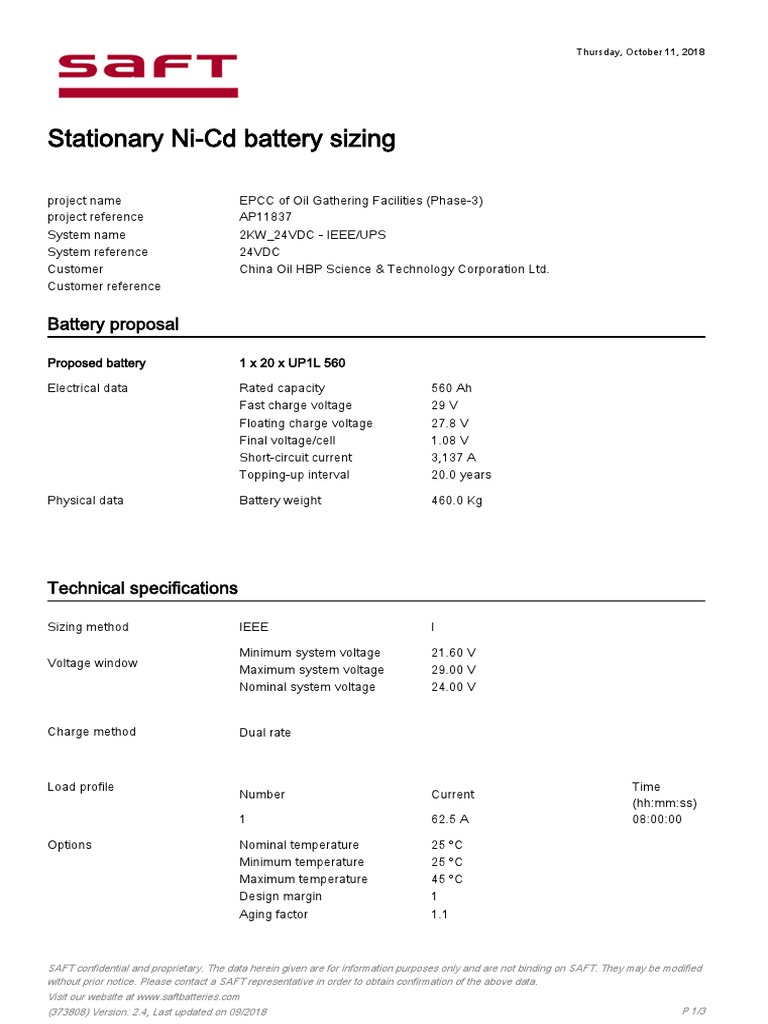 Battery Sizing Calculation | PDF | Electricity | Electrical Engineering
