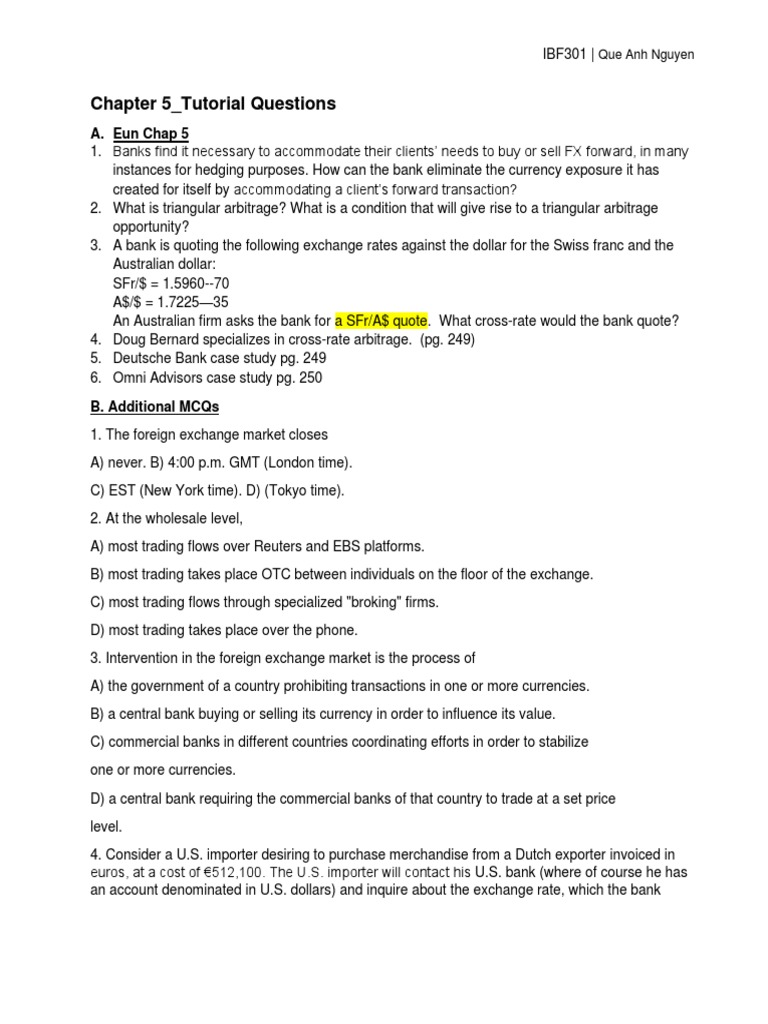 Chap05 Tutorial Questions | PDF | Exchange Rate | Foreign Exchange Market