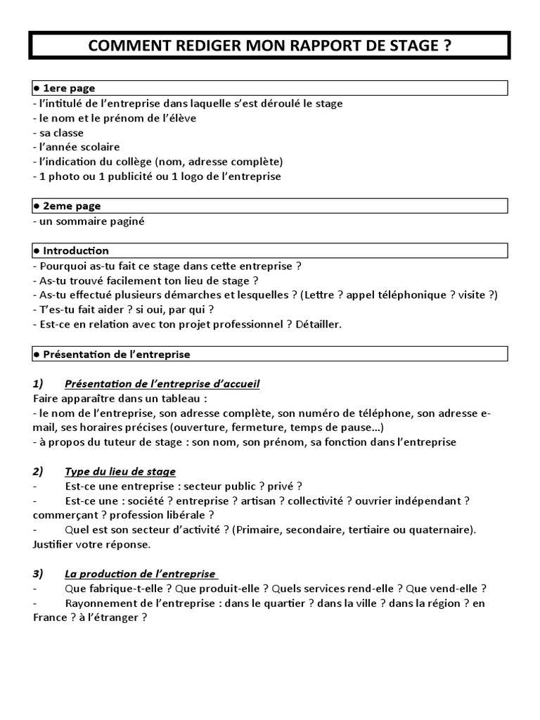 Rédiger un Rapport de Stage Efficace | PDF | Business