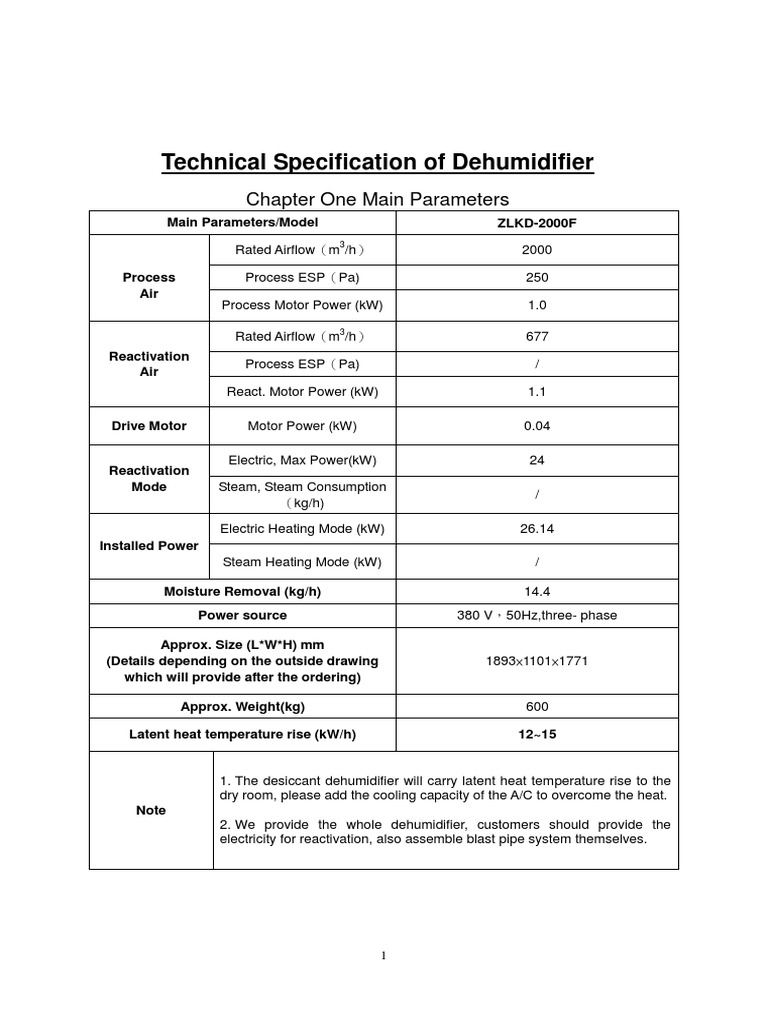 ZLKD-2000F Dehumidifier Specs | PDF | Humidity | Adsorption