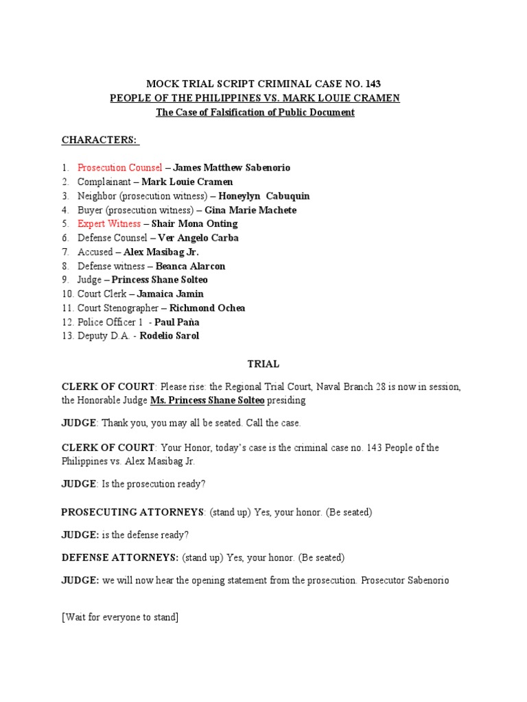 Alpha Script Mock Court | Download Free PDF | Witness | Burden Of Proof ...